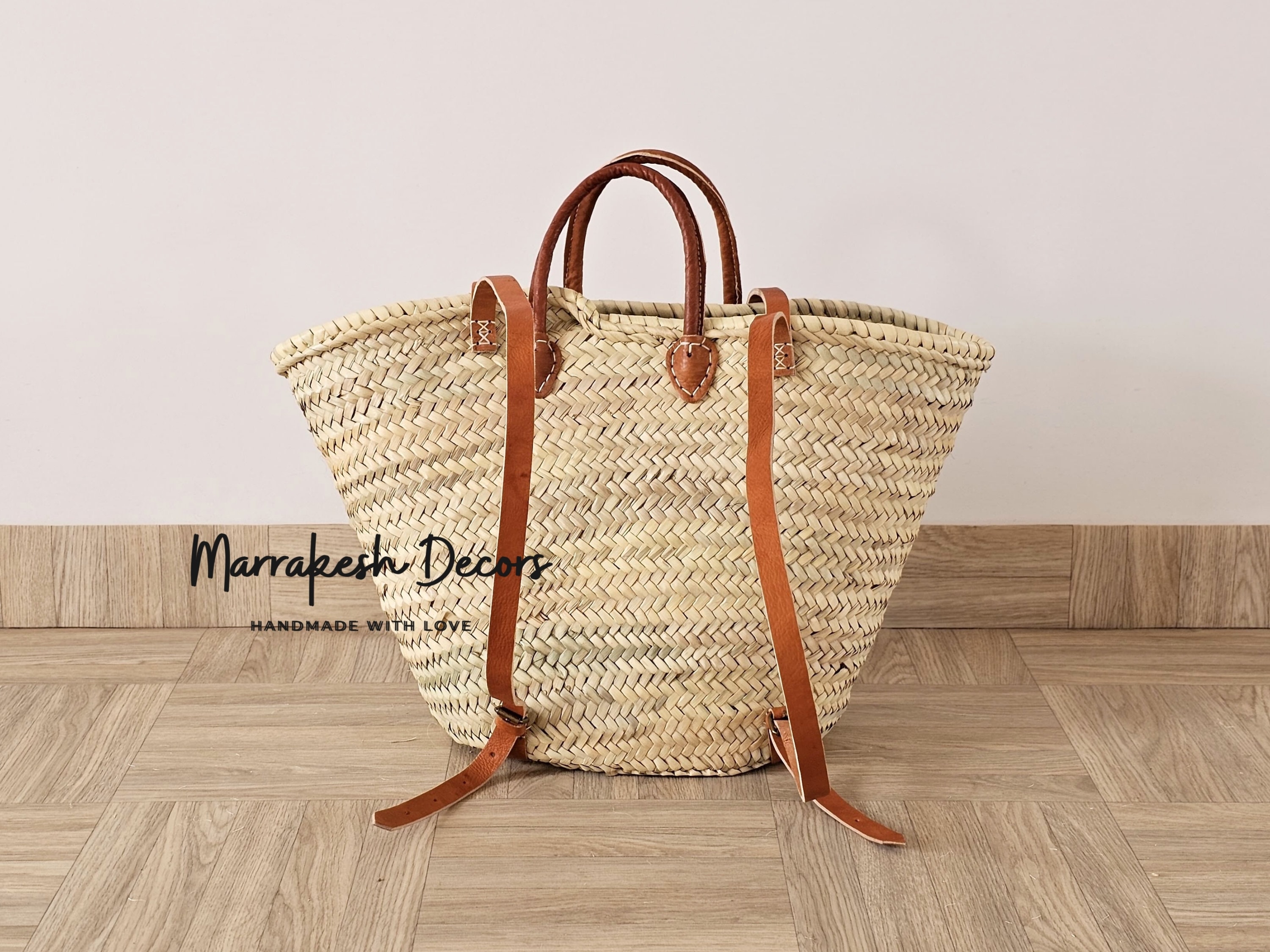 Straw Baskets Backpack Summer Backpack With Leather Handles - French ...