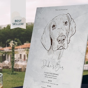 9x12 Poster Wedding Pet Bar Sign, Custom Line Drawing Dog Portrait for ...