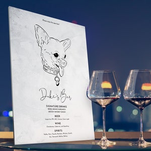 9x12 Poster Wedding Pet Bar Sign, Custom Line Drawing Dog Portrait for ...