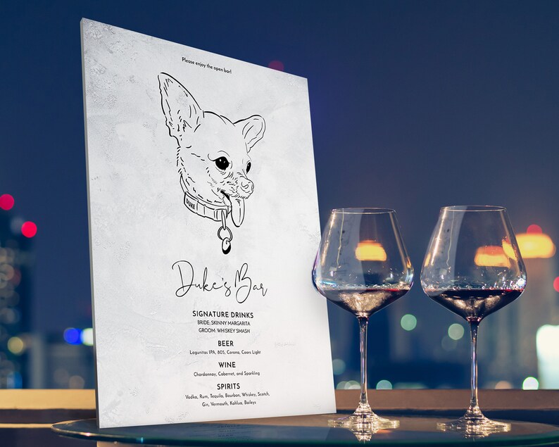 9x12 Poster Wedding Pet Bar Sign Custom Line Drawing Dog | Etsy