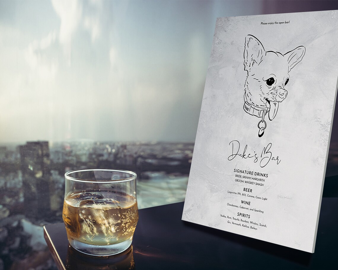 9x12 Poster Wedding Pet Bar Sign Custom Line Drawing Dog | Etsy