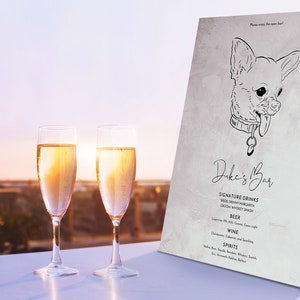 9x12 Poster Wedding Pet Bar Sign, Custom Line Drawing Dog Portrait for ...