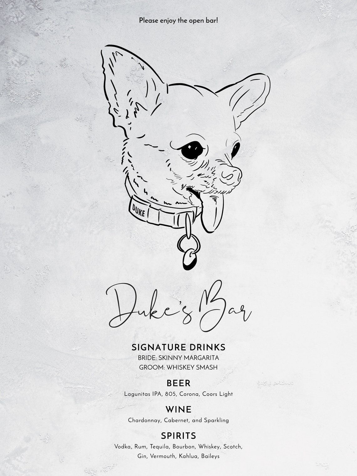 9x12 Poster Wedding Pet Bar Sign Custom Line Drawing Dog | Etsy
