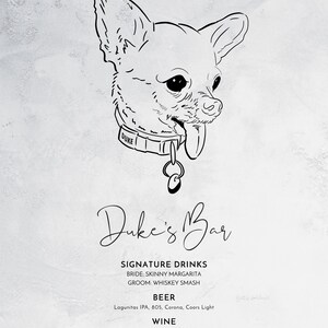 9x12 Poster Wedding Pet Bar Sign, Custom Line Drawing Dog Portrait for ...