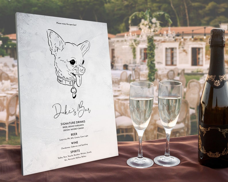 9x12 Poster Wedding Pet Bar Sign, Custom Line Drawing Dog Portrait for ...