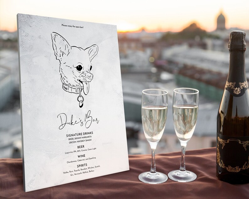 9x12 Poster Wedding Pet Bar Sign Custom Line Drawing Dog | Etsy