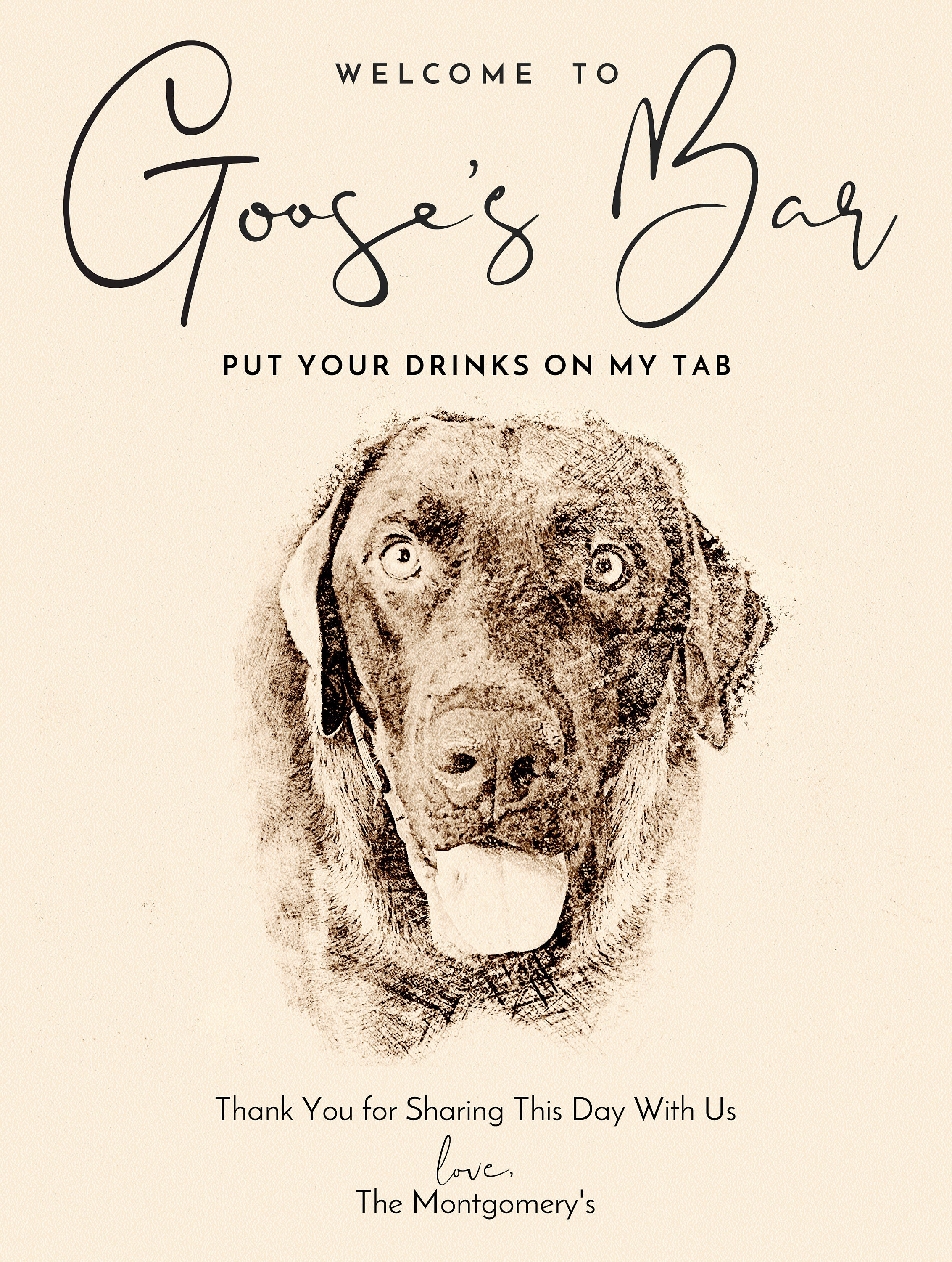 8.5x11 Poster Wedding Pet Bar Sign Custom Dog Portrait for - Etsy