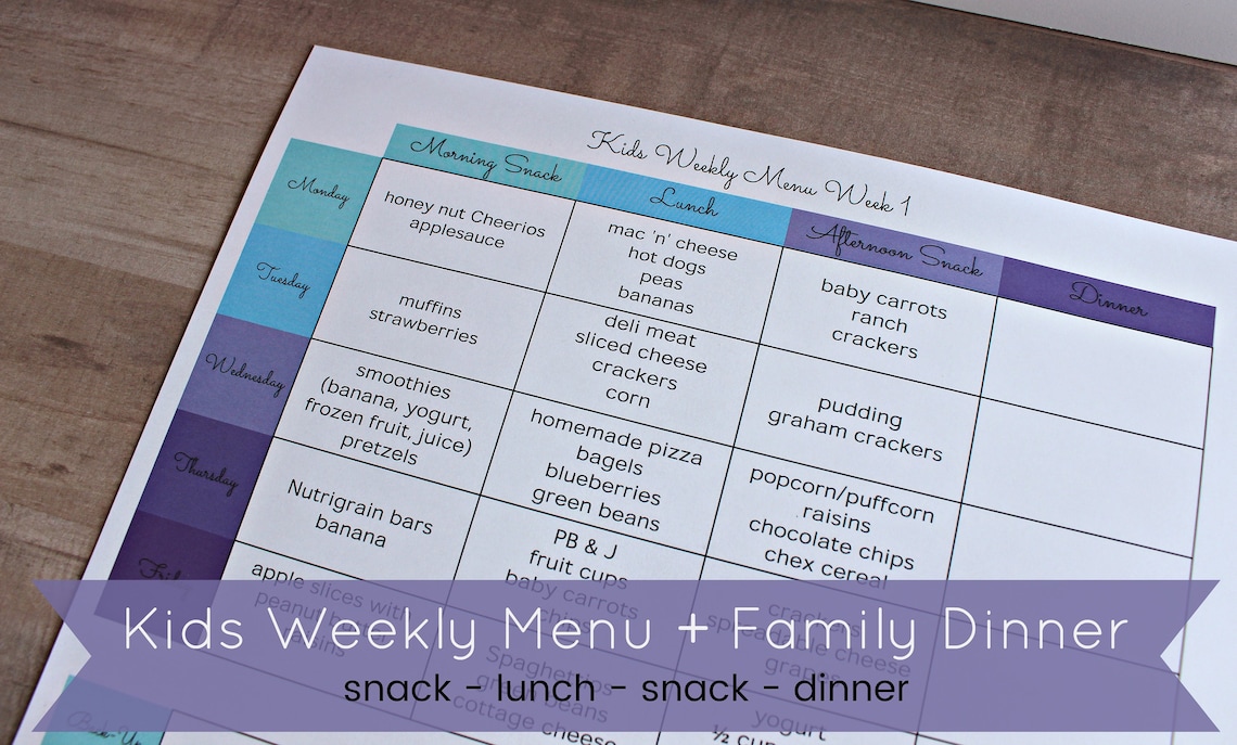 Kids Meal Plan, Kids Lunch, Weekly Menu Plan, Menu Plan Printable, Meal ...