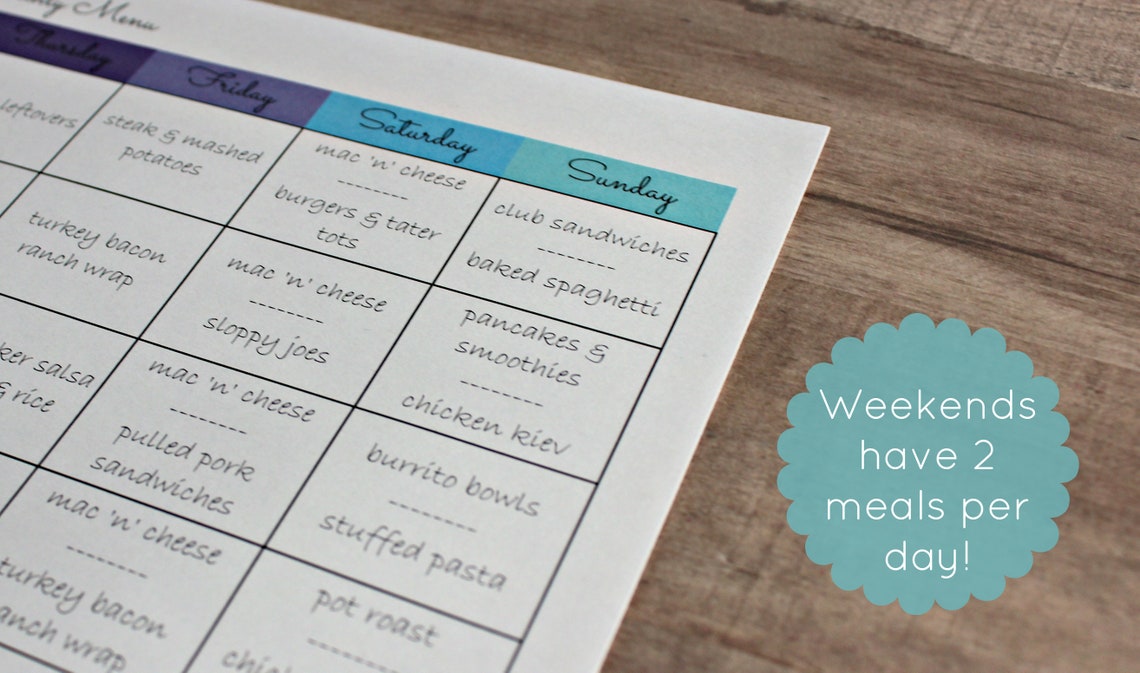 Monthly Meal Plan, Monthly Meal Plan Printable, Weekly Menu Plan, Menu ...