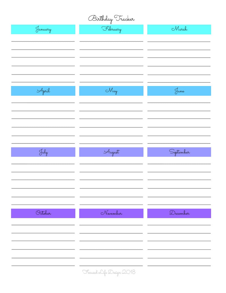 Birthday List, Birthday List Printable, Birthday List Template ...