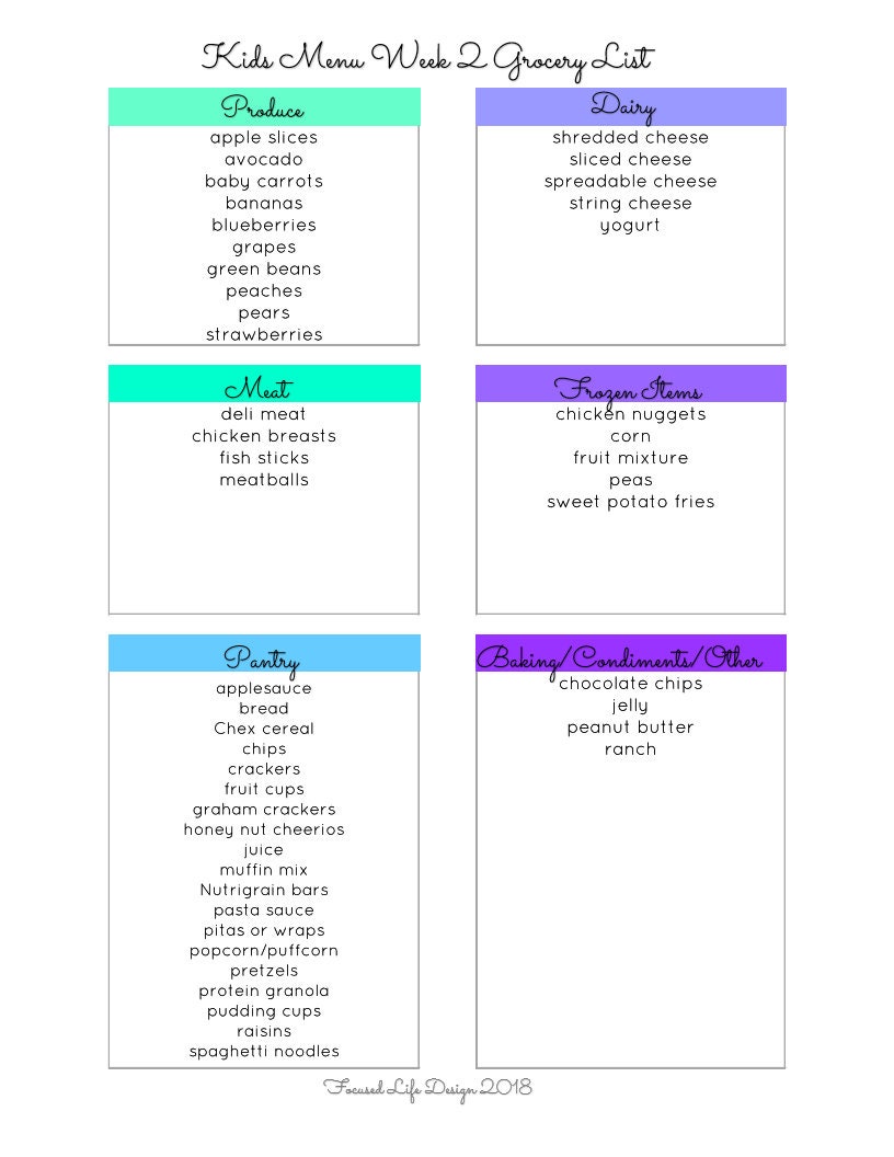 Kids Meal Plan, Kids Lunch, Weekly Menu Plan, Menu Plan Printable, Meal ...