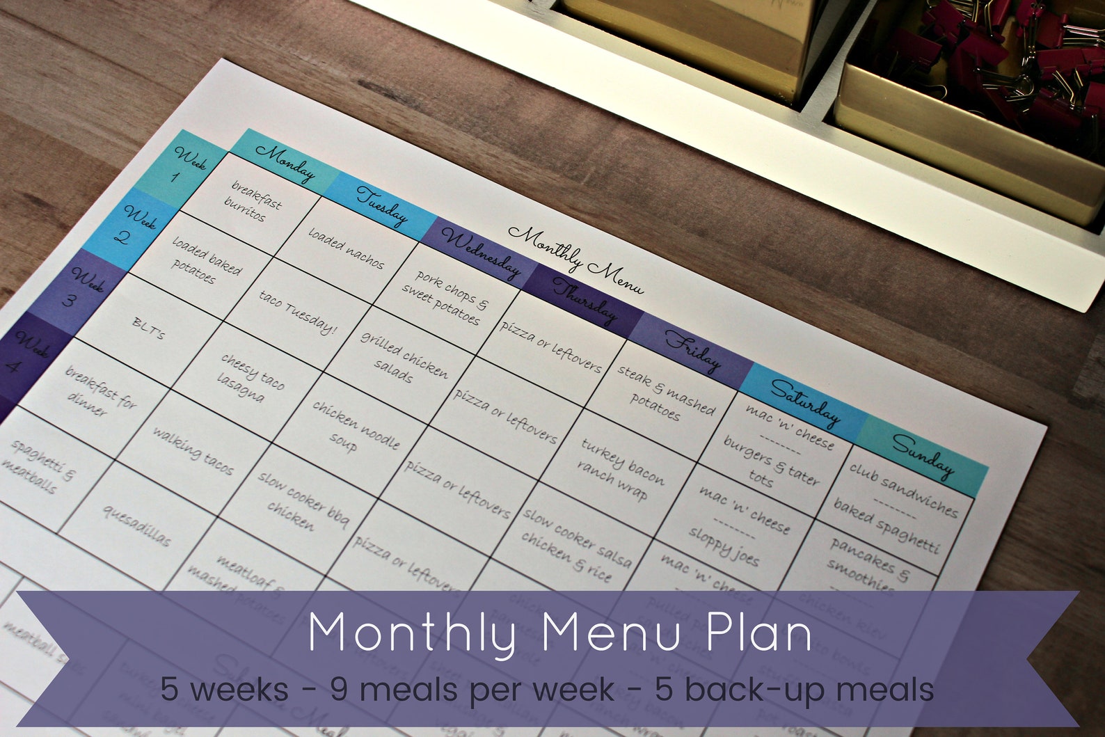 Monthly Meal Plan, Monthly Meal Plan Printable, Weekly Menu Plan, Menu ...