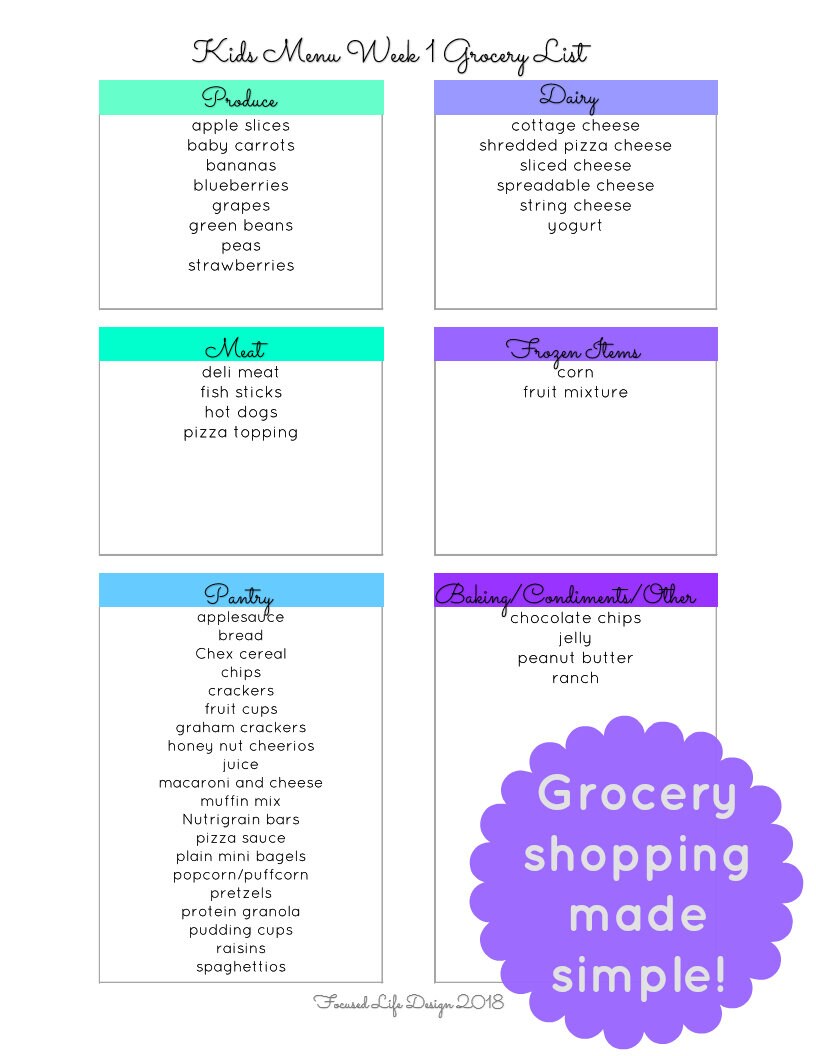 Kids Meal Plan, Kids Lunch, Weekly Menu Plan, Menu Plan Printable, Meal ...