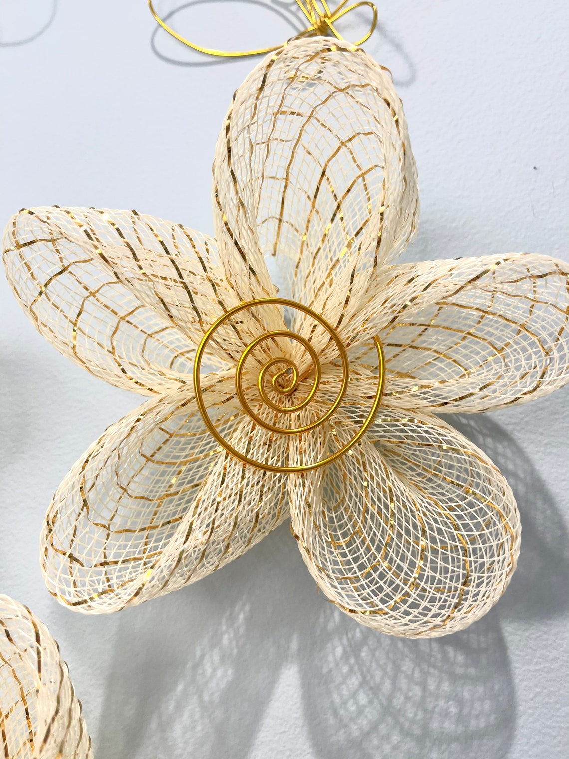 Home decor. Wall decor. Hanging. Gold mesh flower art. | Etsy
