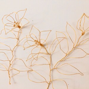 Home Decor, Wall Decor, Wire Art. Gold Lilies. 2wire Flowers With Stems ...
