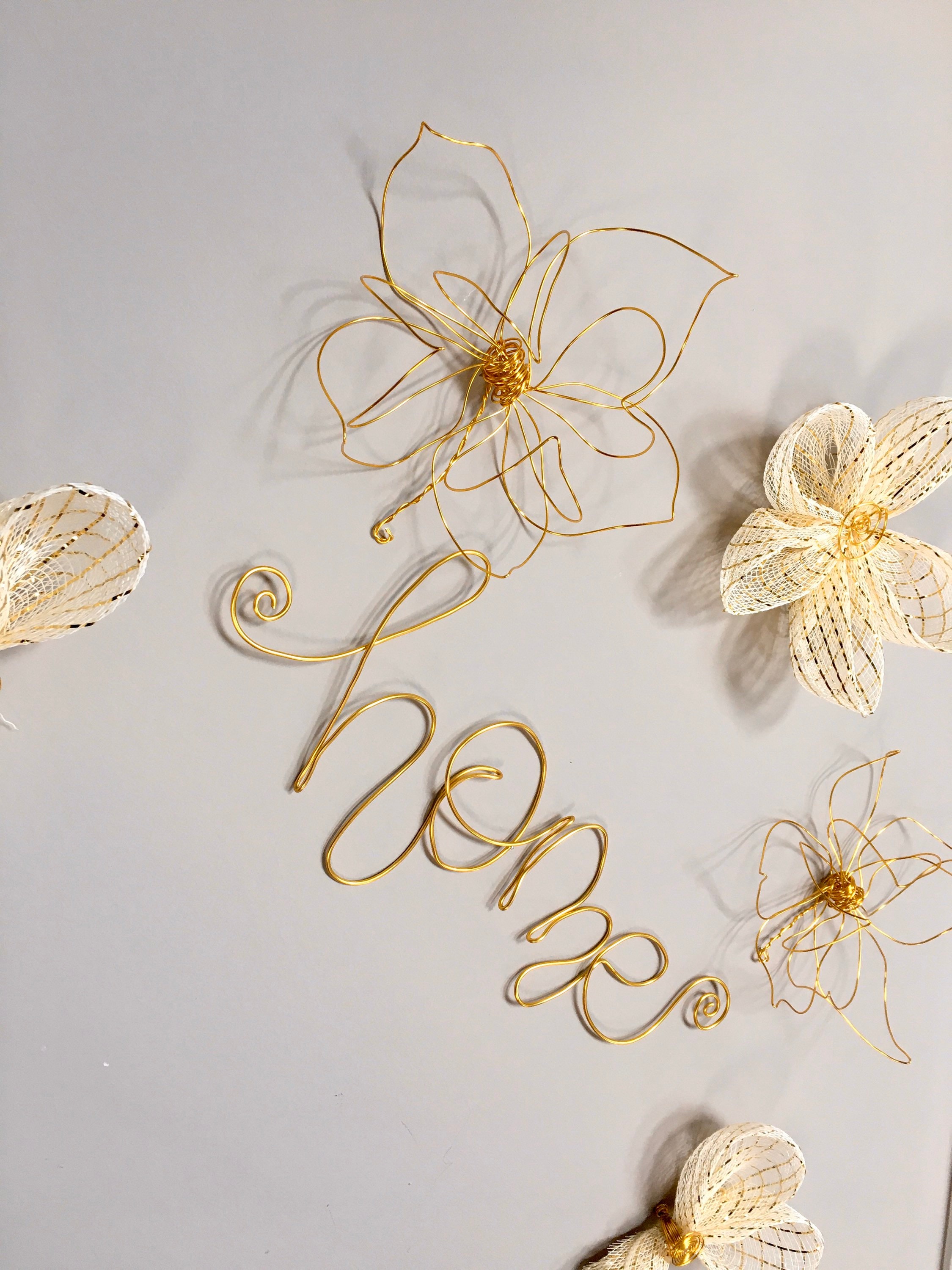 Gold Wire Word Sign With Flowers, 'home' Wire Art, Wall Decor, 100% ...