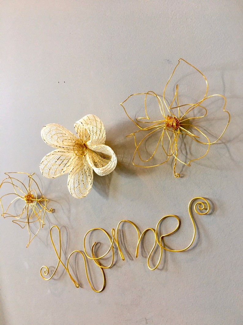 Gold Wire Word Sign With Flowers, 'home' Wire Art, Wall Decor, 100% ...