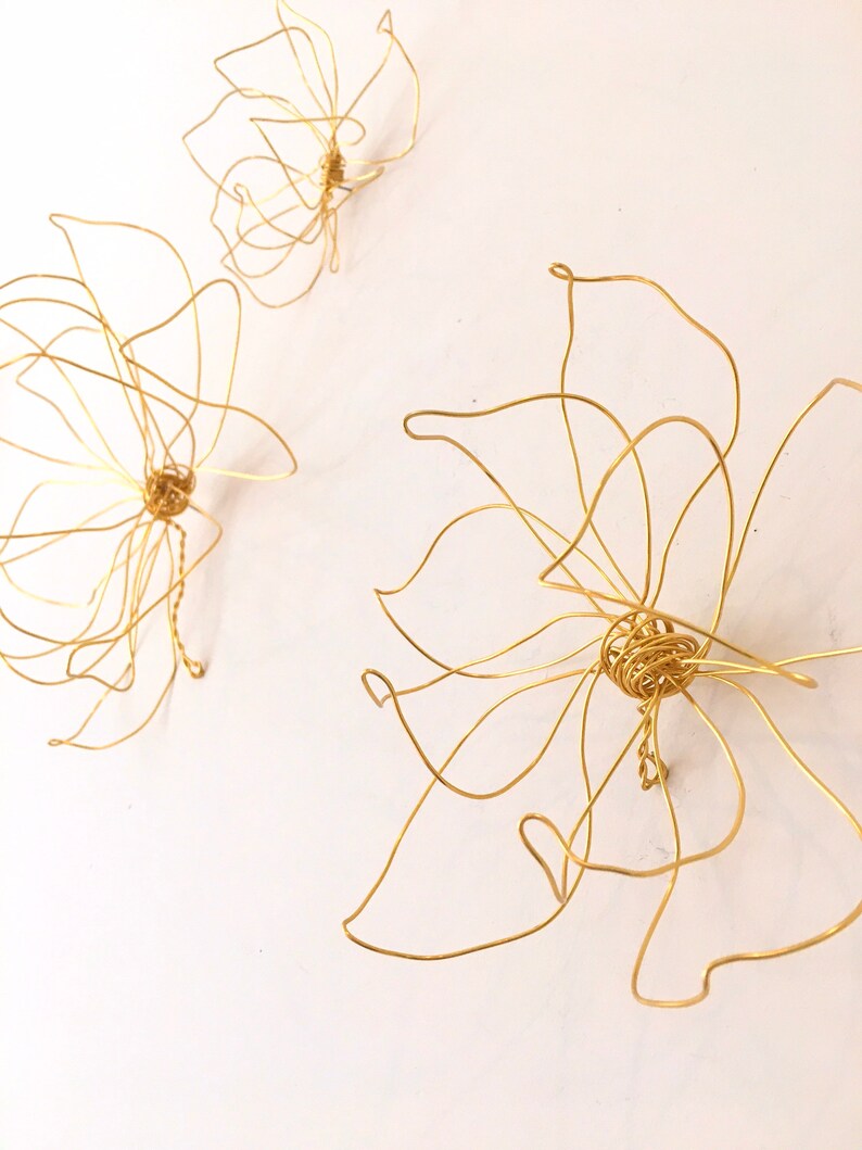 Home Decor. Wall Decor. Hanging. Gold Wire Art. 3 Wire Flowers | Etsy