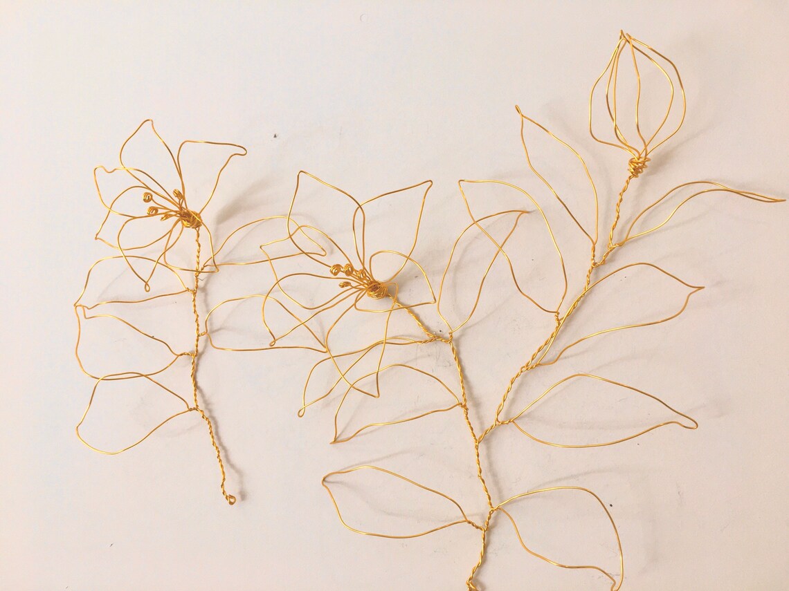 Home Decor Wall Decor Wire Art. Gold Lilies. Wire Flowers - Etsy