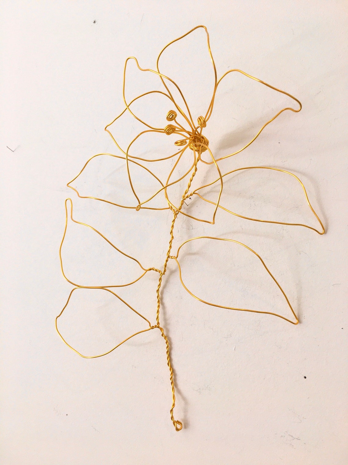 Home Decor, Wall Art, Wire Art. Gold Lily. One Wire Flower With Stem ...