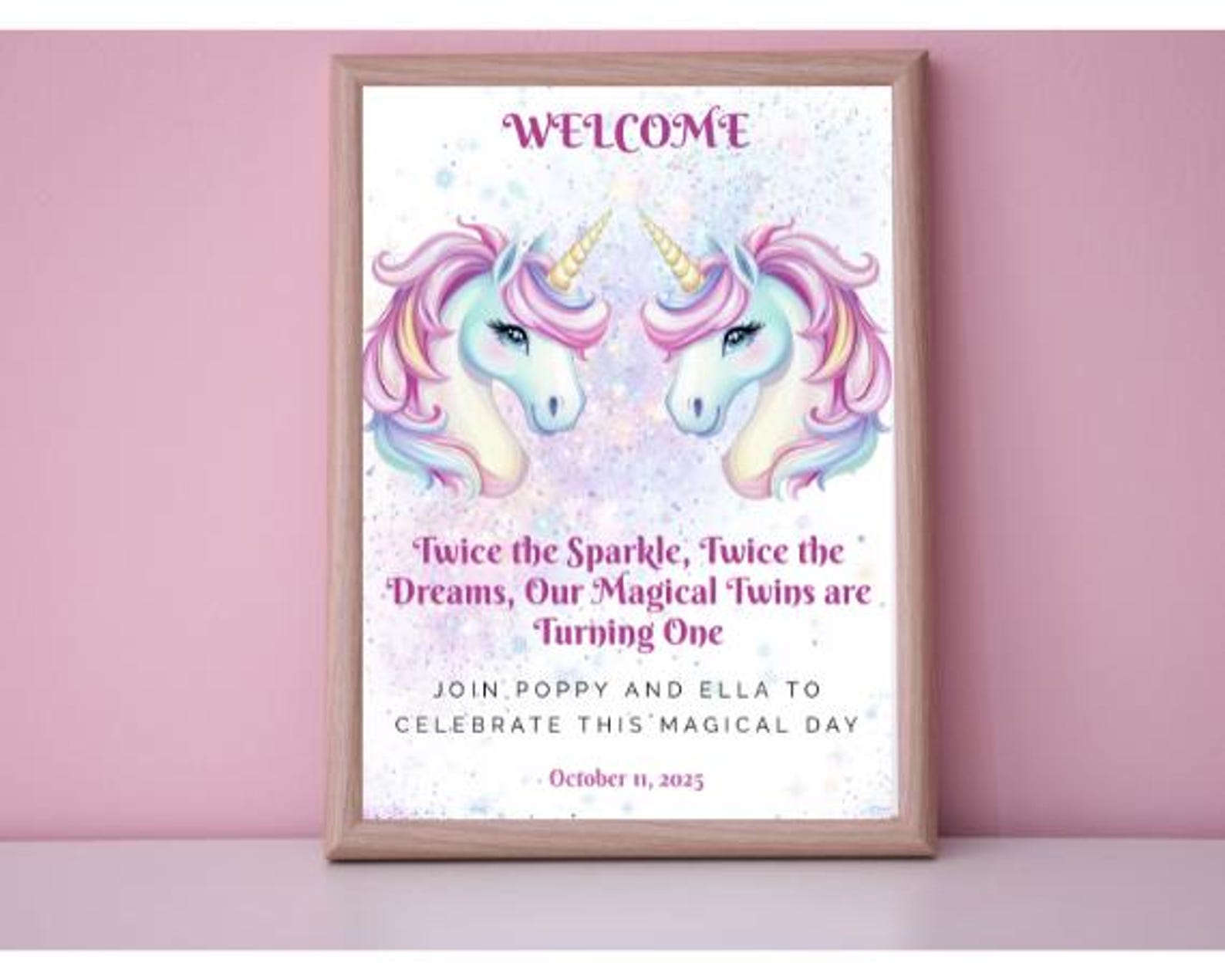 Twins 1st Birthday - Invite and Sign - Unicorns - Twin Girls - Digital ...