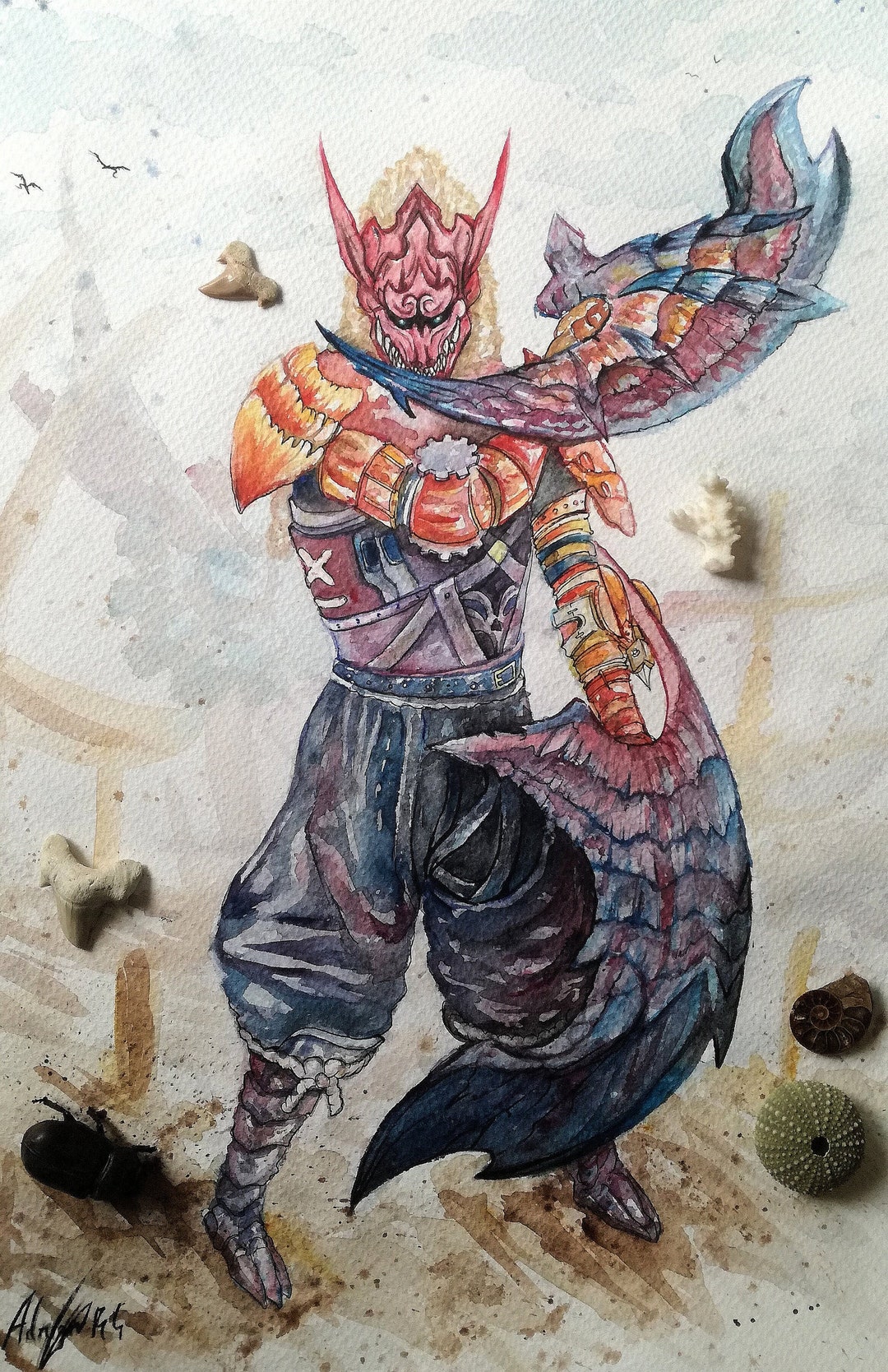 Print Hunter Armor Odogaron, Monster Hunter Watercolor, Monster Hunter ...