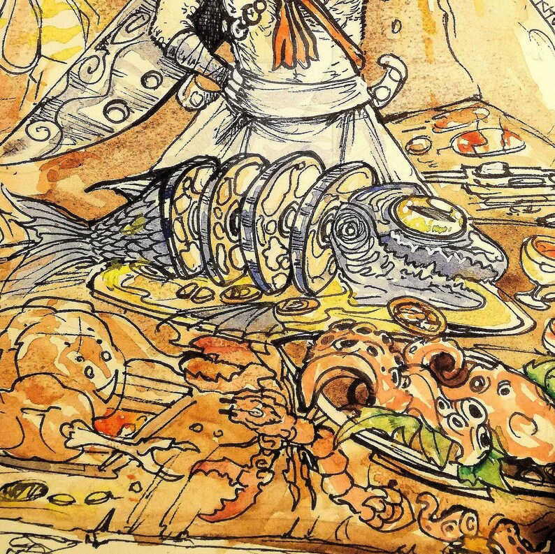Monster Hunter Poster Meowscular Chef MH World Watercolor - Etsy
