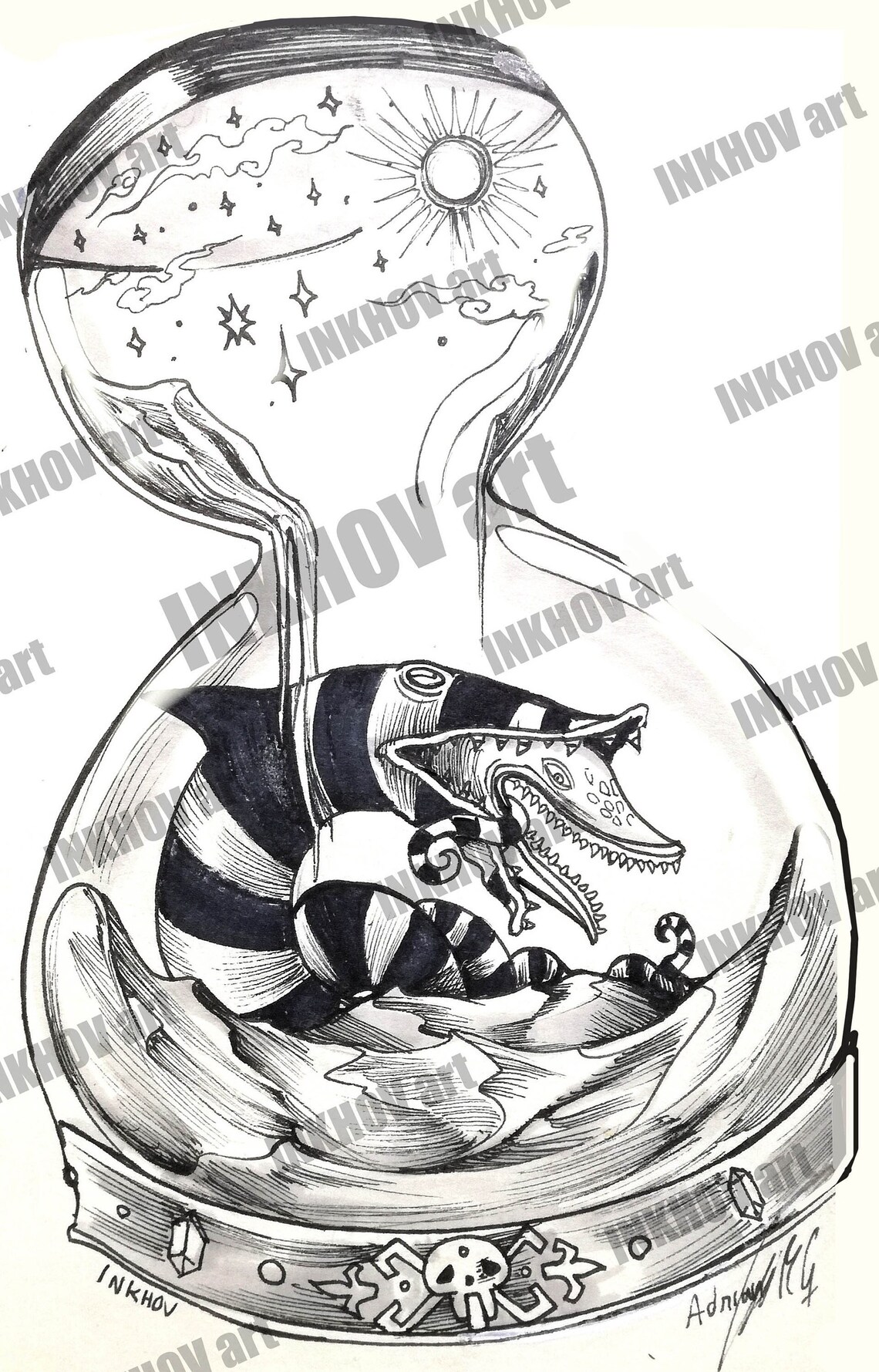 Tim Burton Snake Print, Illustration Beetlejuice Sandworm, Impression ...