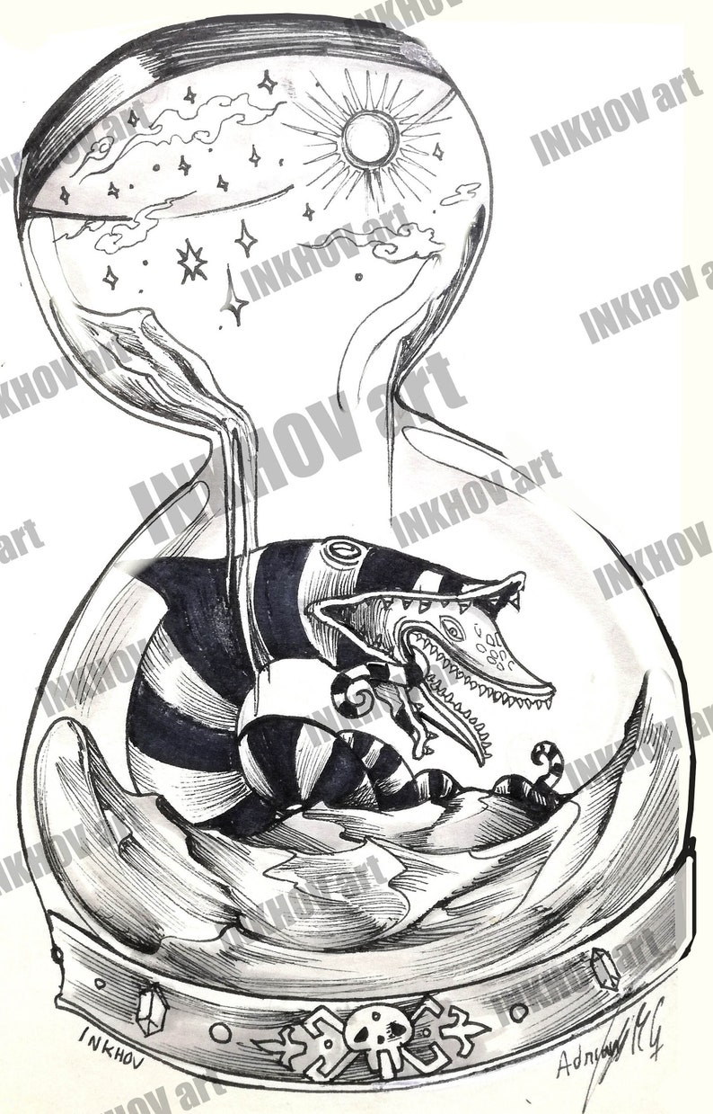 Tim Burton Snake Print, Illustration Beetlejuice Sandworm, Impression ...