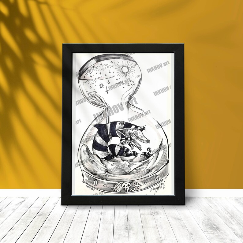 Tim Burton Snake Print, Illustration Beetlejuice Sandworm, Impression ...