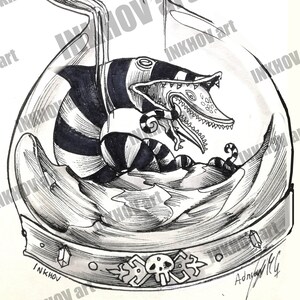 Tim Burton Snake Print, Illustration Beetlejuice Sandworm, Impression ...