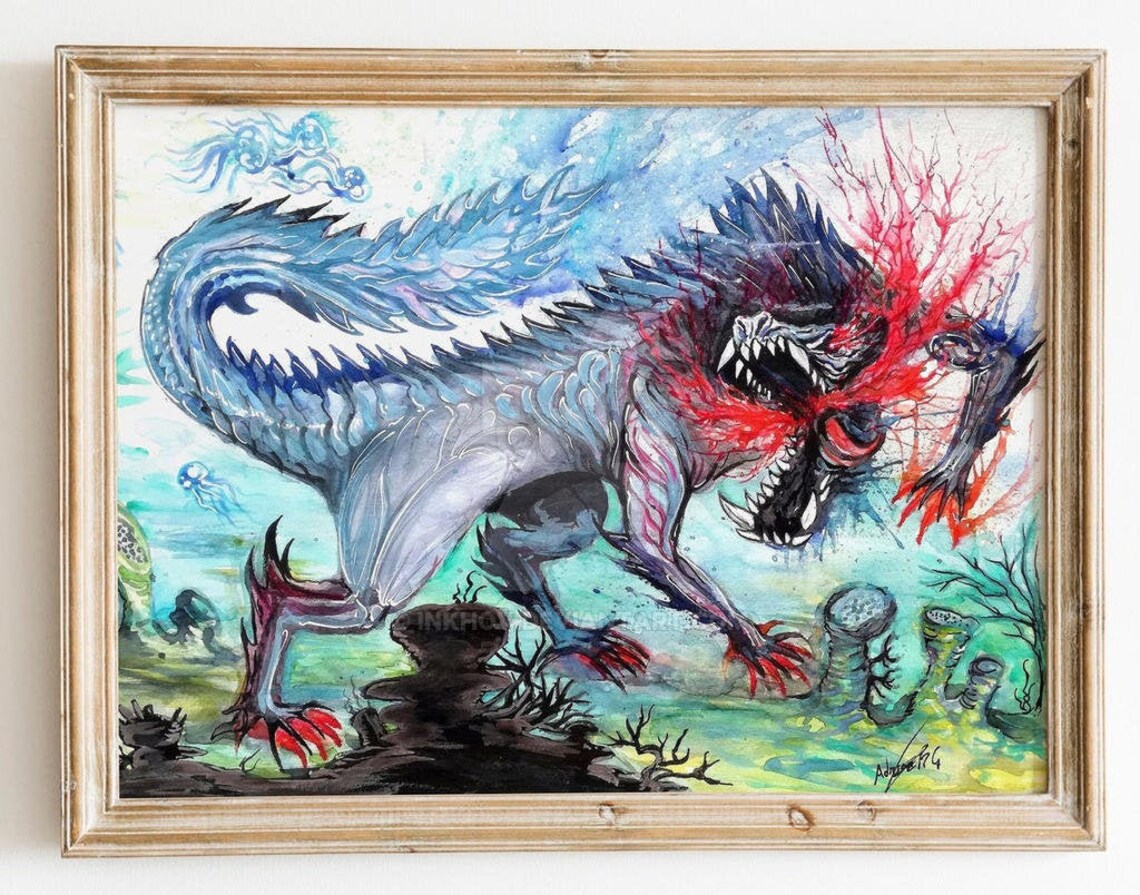 Odogaron Print, Monster Hunter World Art, Watercolor Art, Mhw Iceborne ...