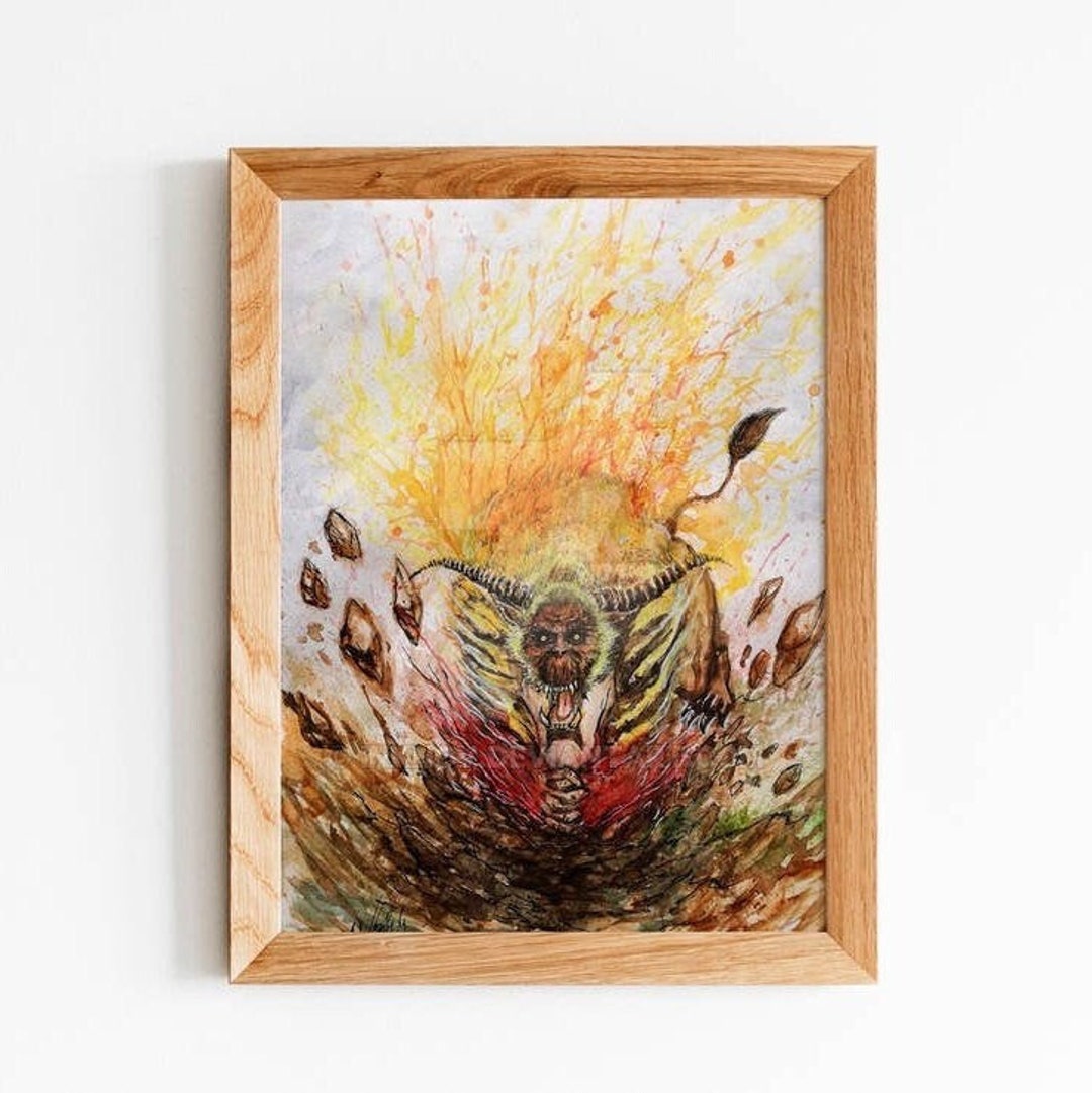 Monster Hunter World Poster, Rajang Print, Creature Art Watercolor, Art ...