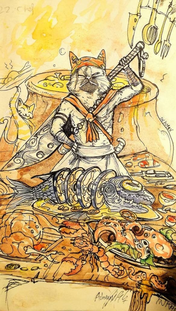 Monster Hunter Poster Meowscular Chef MH World Watercolor - Etsy