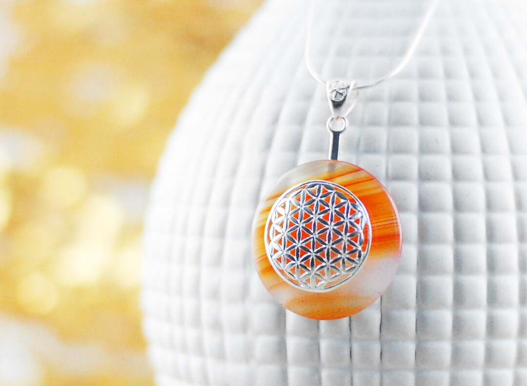 Silver-plated Amulet Flower of Life With Carnelian stone - Etsy