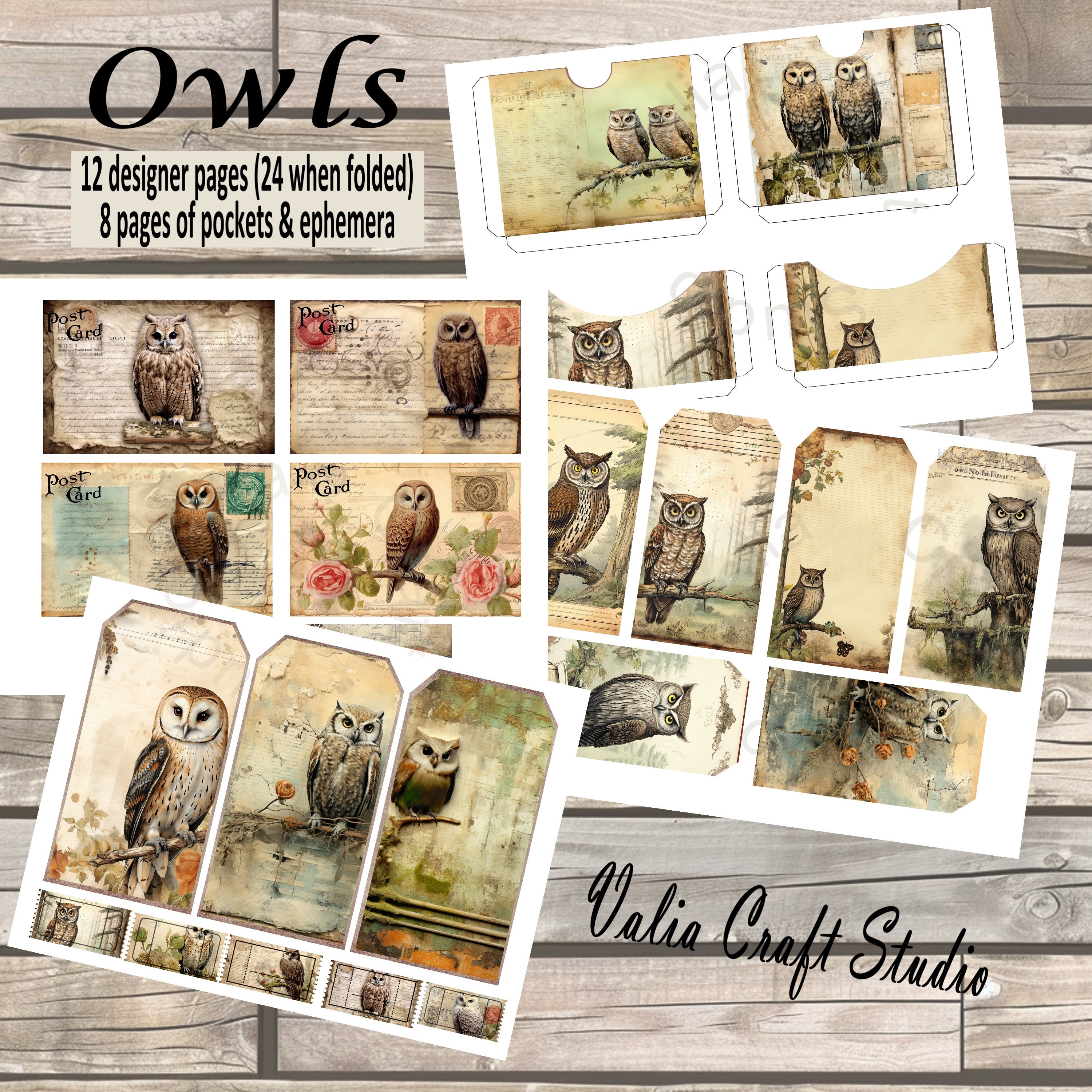 Owls Junk Journal Kit, Digital Kit, Printable, Journal Kit, Instant ...