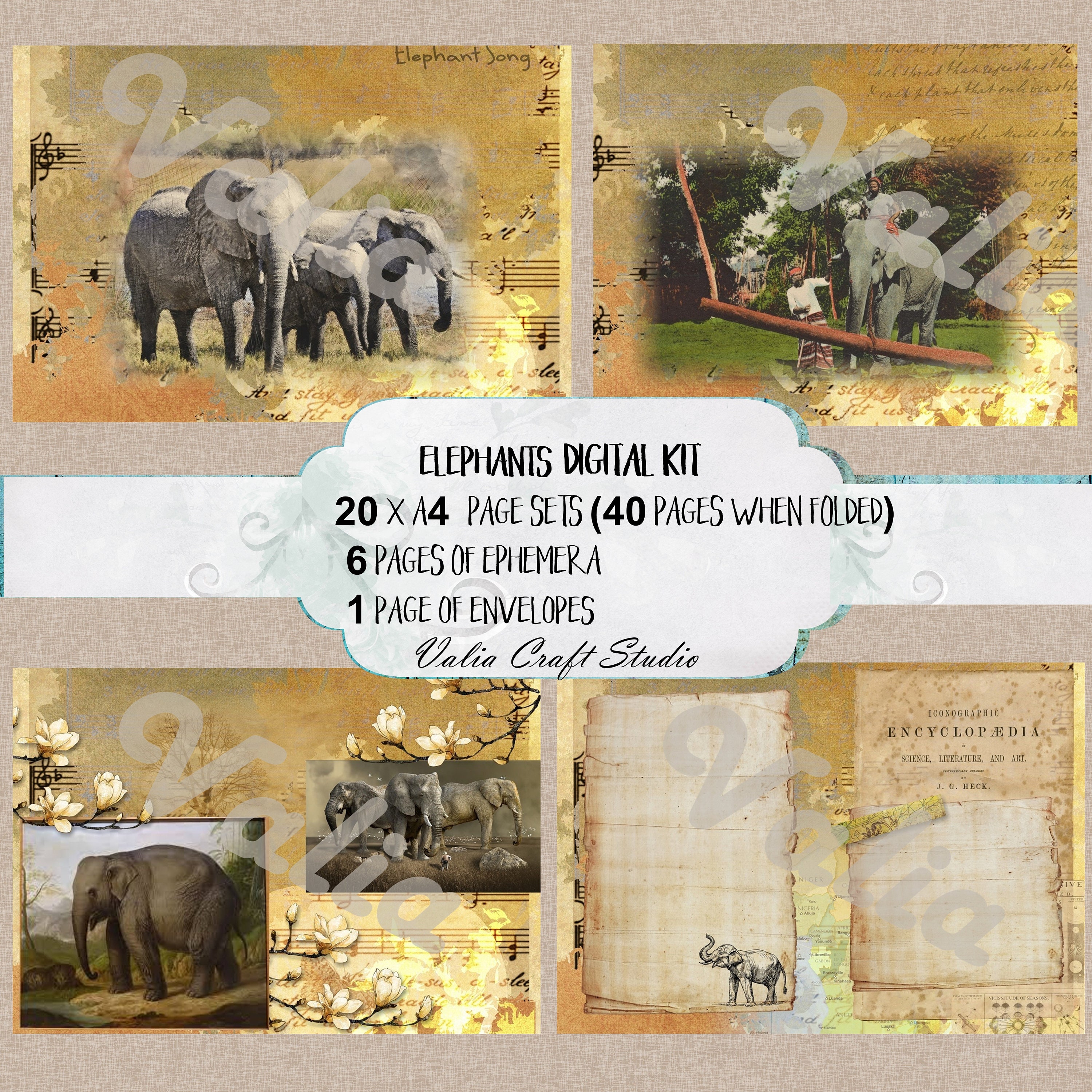 Junk Journal Kit, Elephants Digital Kit, Printable, Journal Kit ...