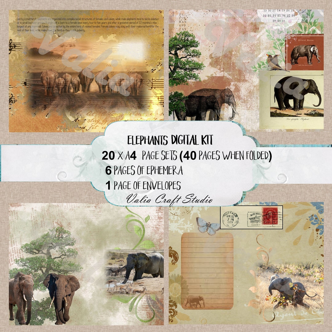 Junk Journal Kit, Elephants Digital Kit, Printable, Journal Kit ...