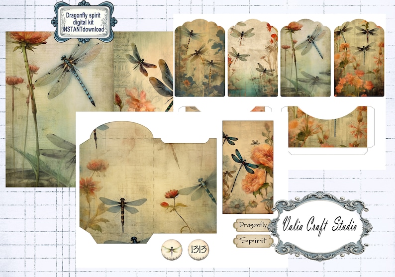 Junk Journal, Dragonfly Spirit Digital Kit, Printable Paper, Instant ...