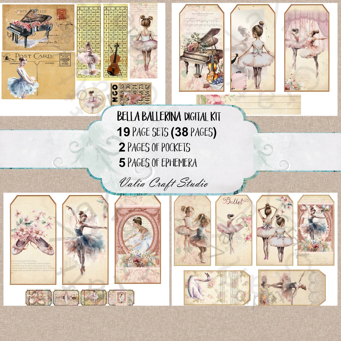 Digital Kit, Bella Ballerina Digital Kit, Printable, Instant Download ...