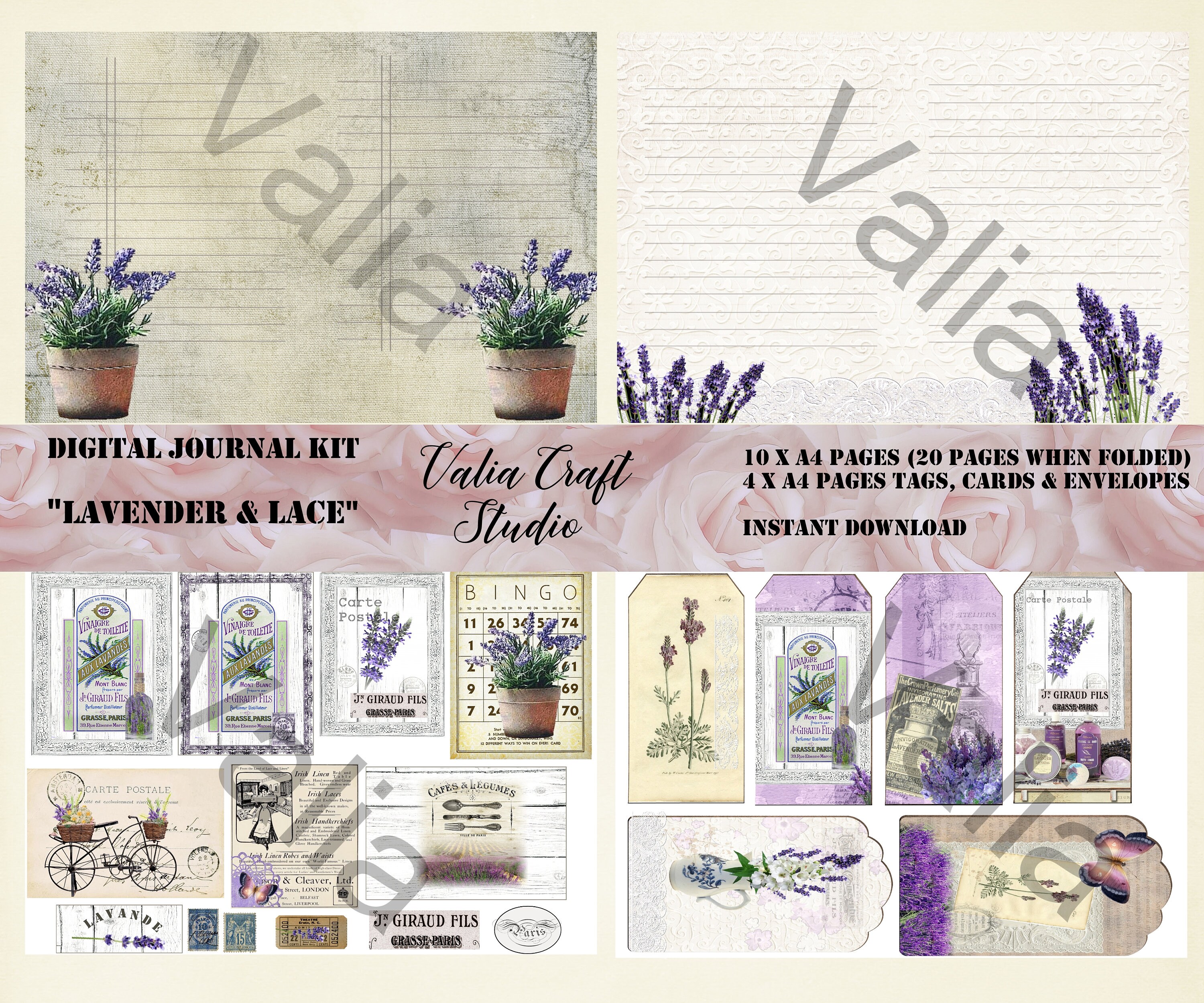 Lavender & Lace Digital Kit. Instant Download. Soft and Pretty. Purple ...