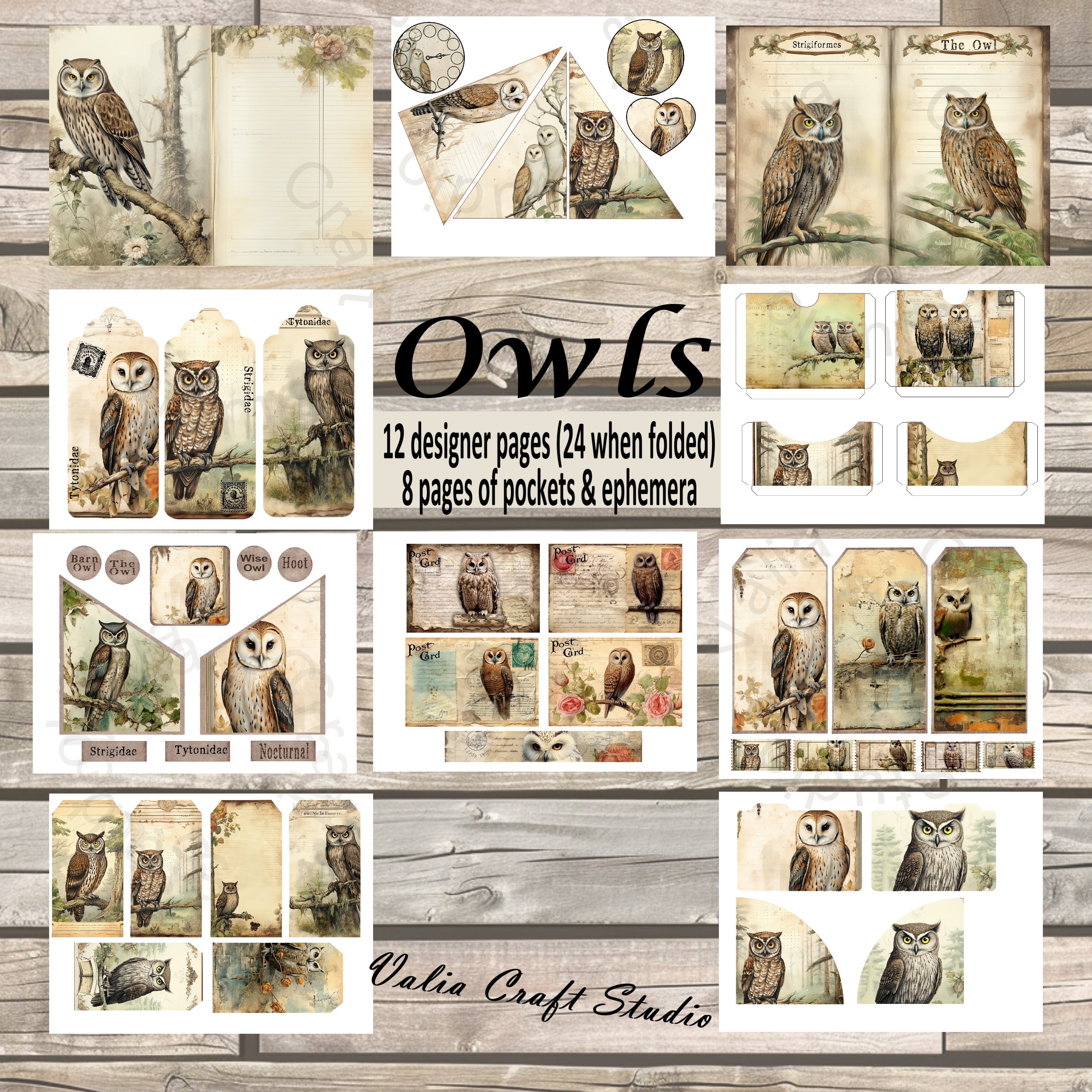 Owls Junk Journal Kit, Digital Kit, Printable, Journal Kit, Instant ...