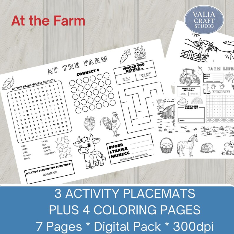 FARM Activity Placemat Set | US Letter and A4 | 3 Printable Placemats ...