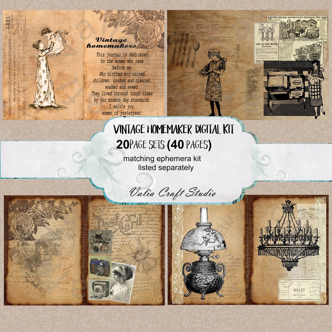 Junk Journal, Vintage Homemaker Digital Kit, Printable, Instant ...