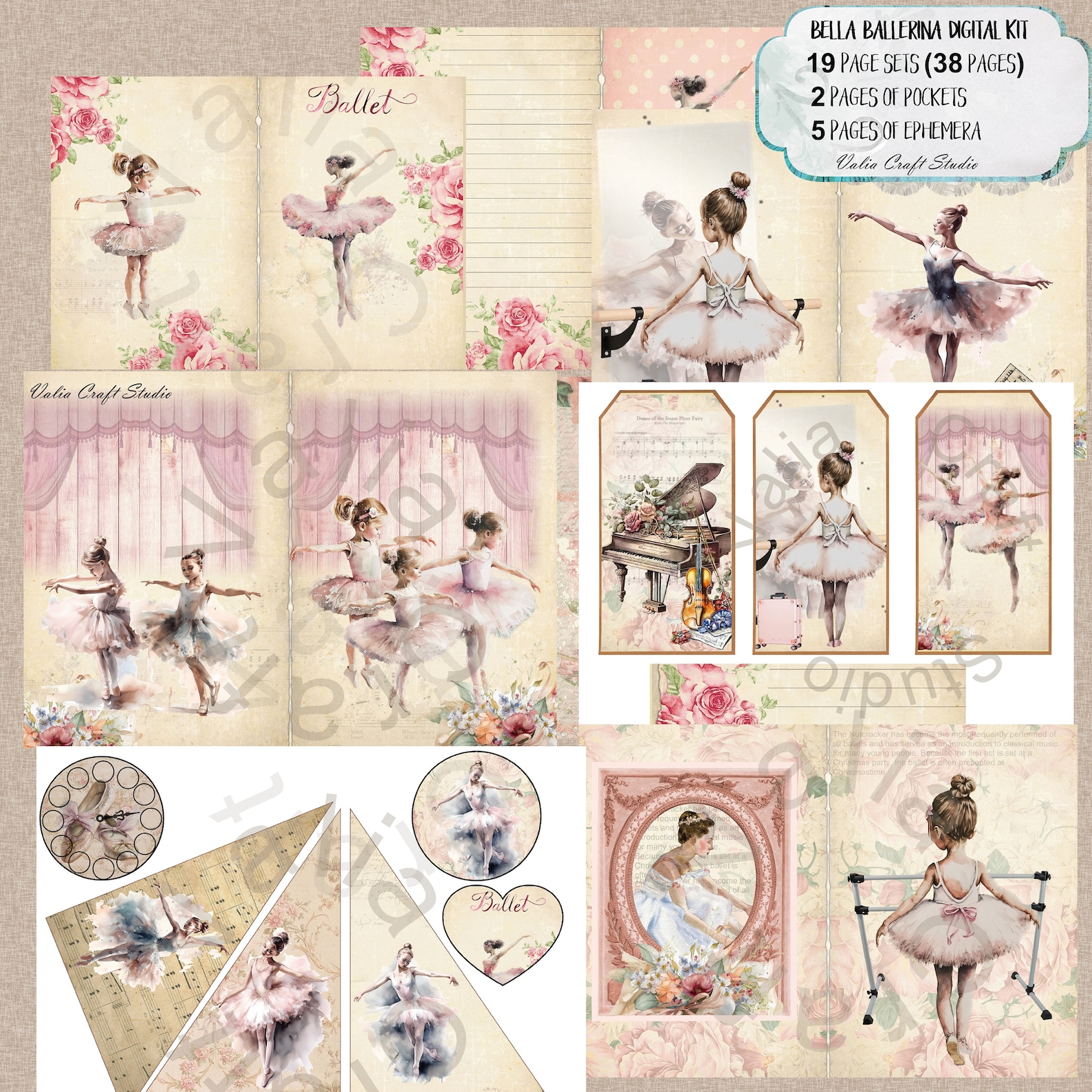 Digital Kit, Bella Ballerina Digital Kit, Printable, Instant Download ...