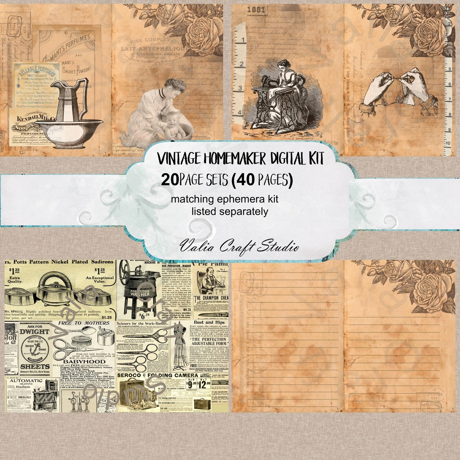 Junk Journal, Vintage Homemaker Digital Kit, Printable, Instant ...