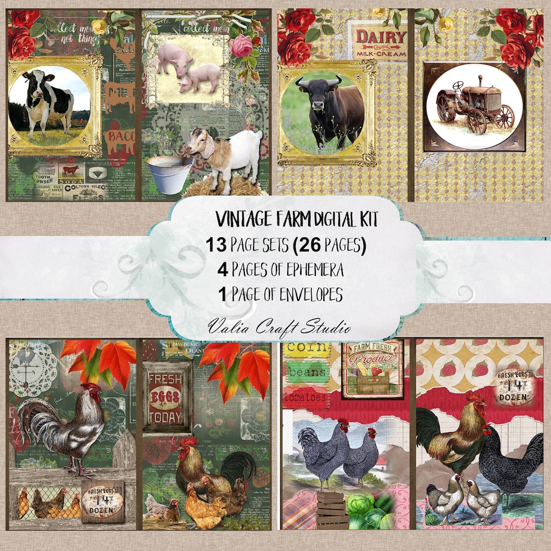 Vintage Farmyard Digital Kit-printable Ephemera and Papers Instant ...