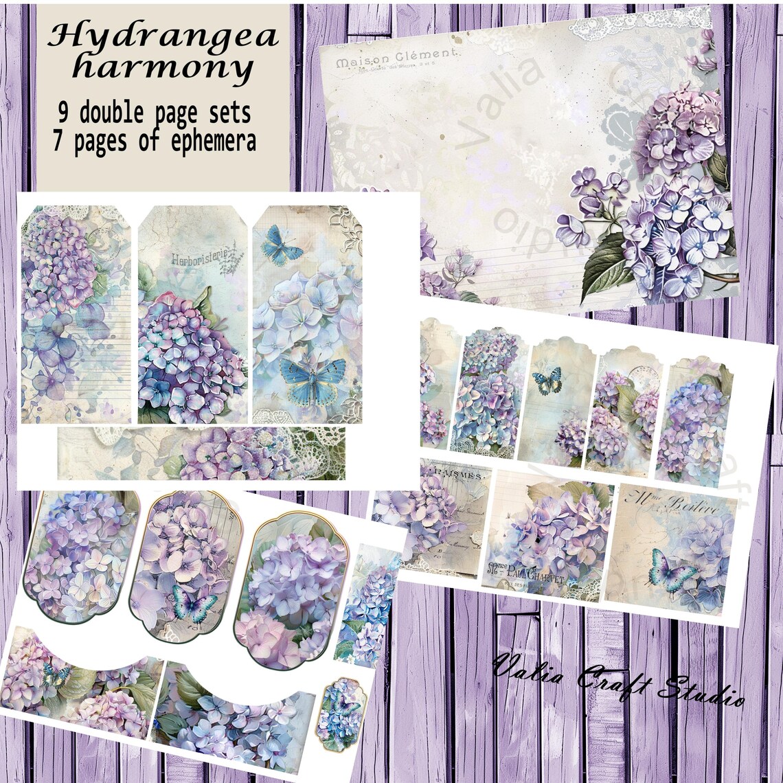 Hydrangea Harmony Junk Journal Kit, Digital Kit, Printable, Journal Kit, Instant Download ...