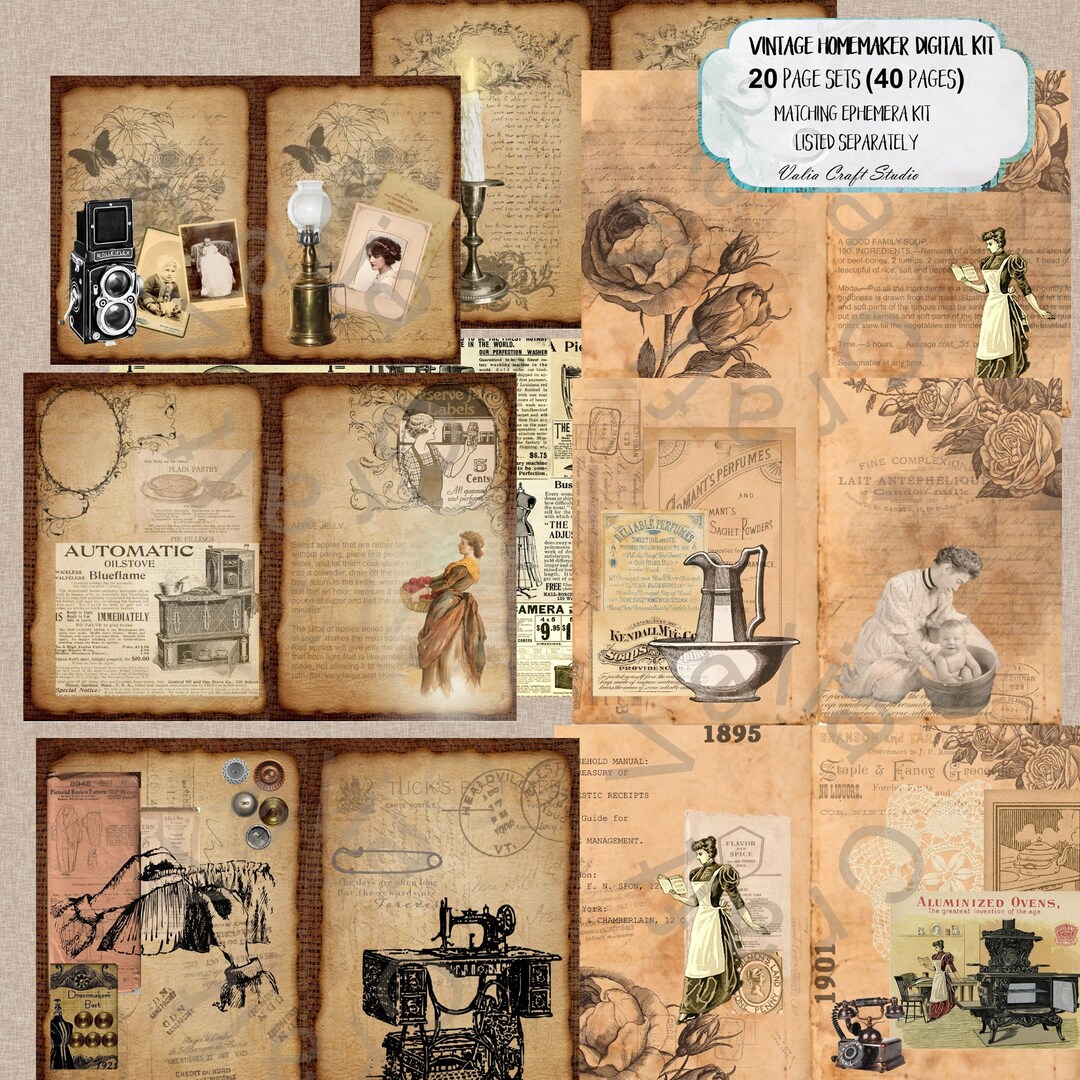 Junk Journal, Vintage Homemaker Digital Kit, Printable, Instant ...
