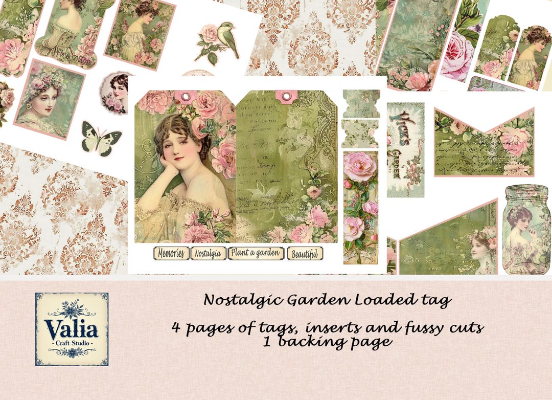 Nostalgic Garden Loaded Tag- Printable Ephemera Loaded Tag Instant ...